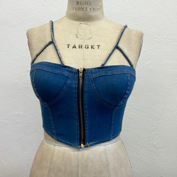 Tops | Denim Padded Bra Stretch Bustier | Poshmark